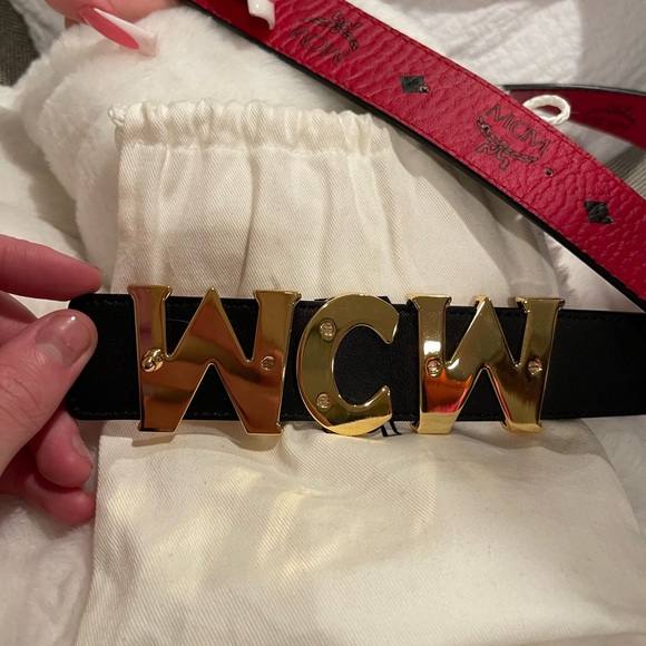 MCM | Accessories | Mcm Belt Red With Full Logo | Poshmark